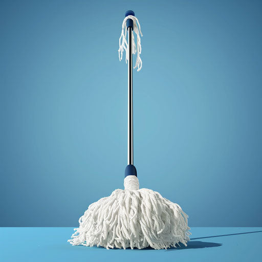 Mop clipart in photo realistic style with a flat blue background, soft ...
