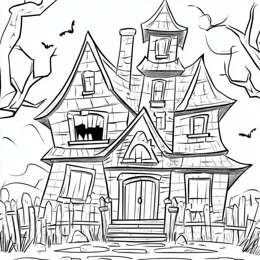 Brainy Fun with Haunted House Coloring Page for Kids – IMAGELLA