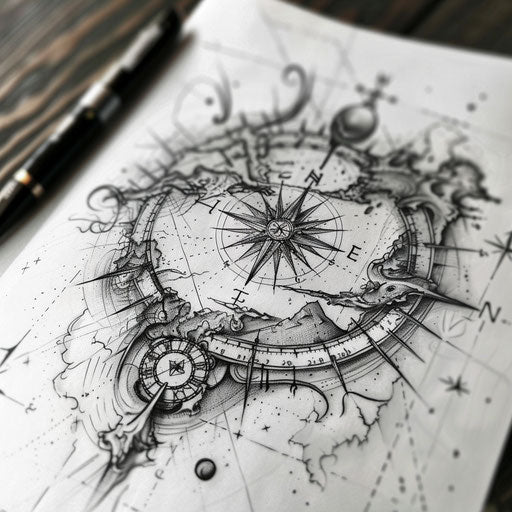 Celestial map with compass pointing to magical places – IMAGELLA