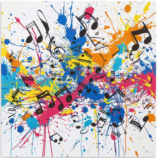Abstract musical notes, splash-style in riot of colors on canvas – IMAGELLA