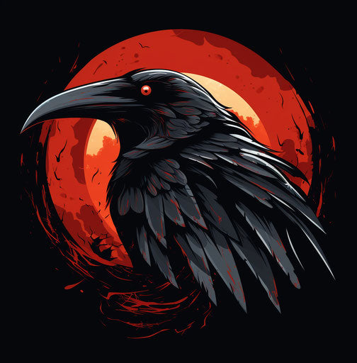 Black and red crow face on a crescent – IMAGELLA