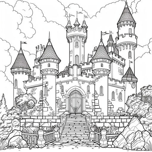 Enchanted castle with knights, Gennady Spirin style – IMAGELLA