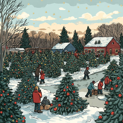Animated Christmas tree lot, trees chasing customers – IMAGELLA