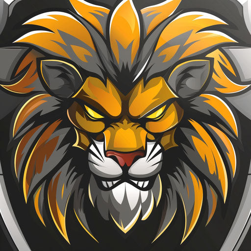 Heroic mascot logo with a strong lion and a silver background – IMAGELLA