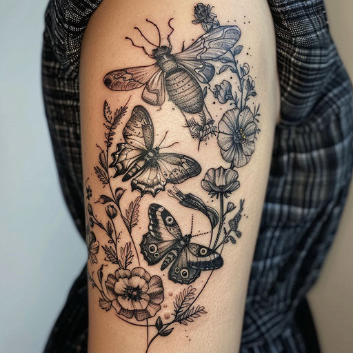Tattoo featuring detailed insects symbolizing transformation – IMAGELLA