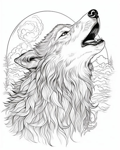 Howling wolf with feathers on face at night – IMAGELLA