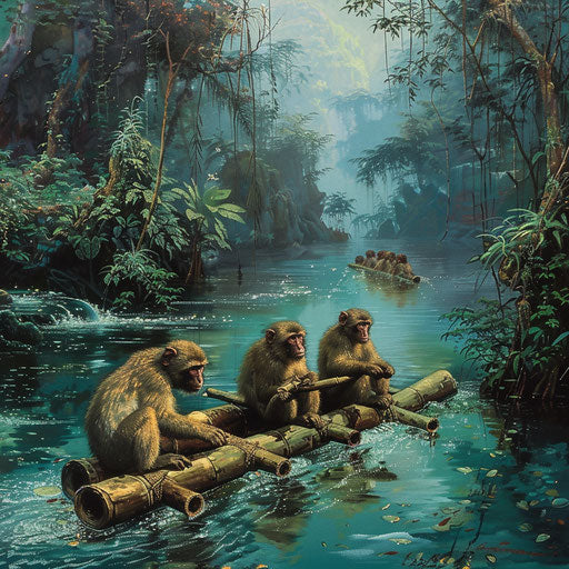 Monkeys floating lazily down a river – IMAGELLA