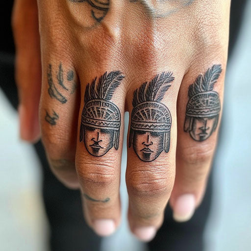 Small finger tattoos in the style of Glenn Fabry with detailed warrior ...