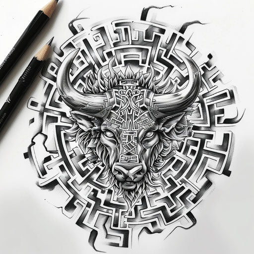 Intricate maze design inspired by the Minotaur myth, Greek tattoo on ...