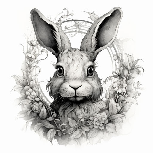 Drawing of a rabbit with black and white pencil, in the style of ...