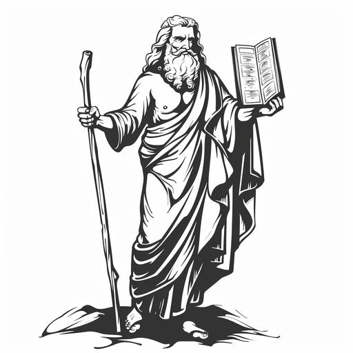Flat tattoo sketch of Moses holding the Ten Commandments – IMAGELLA