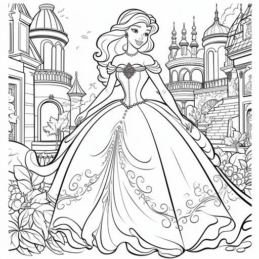 Disney princess coloring pages, fairy tale illustrations style – IMAGELLA