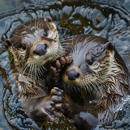 Otters holding paws drifting in river current – IMAGELLA