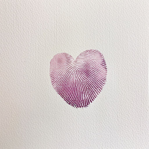 Subtle pink fingerprint heart tattoo drawing on white paper. – IMAGELLA