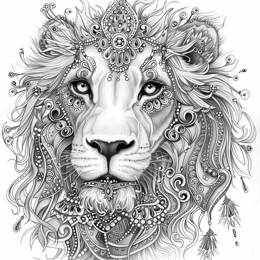 León exótico adornado con joyas en el estilo de Raqib Shaw – IMAGELLA