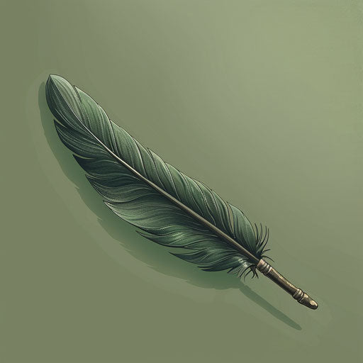 Realistic quill illustration with flat, muted olive background – IMAGELLA