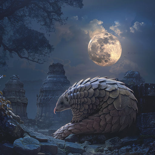 A pangolin exploring ancient ruins under a full moon – IMAGELLA