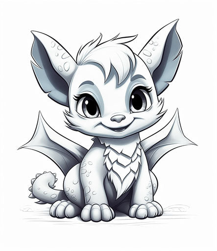 Coloring page of a cute kitten in dragon art style – IMAGELLA