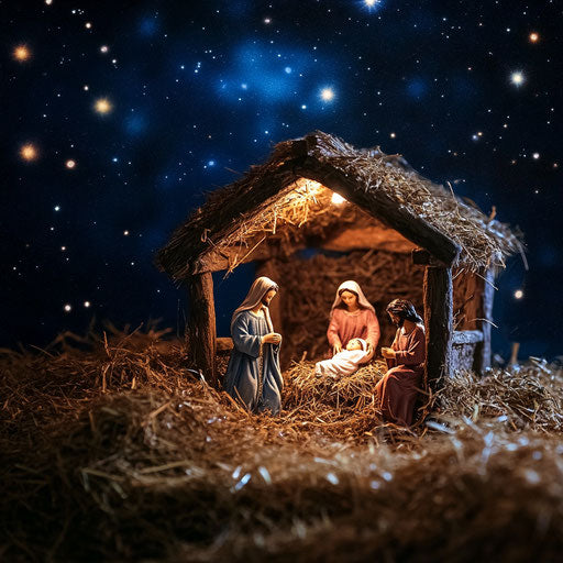Rustic manger scene under a starlit sky – IMAGELLA