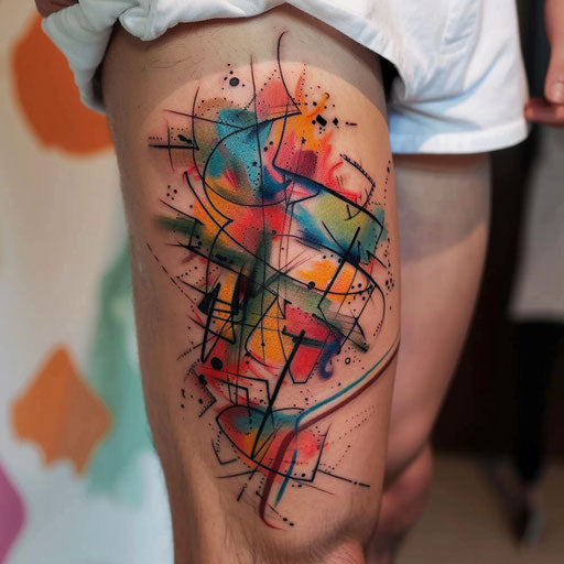 Abstract watercolor thigh tattoo – IMAGELLA