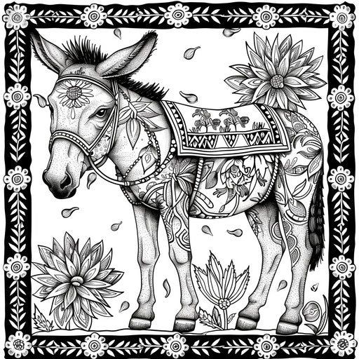 Intricately patterned donkey with mandala designs and florals – IMAGELLA