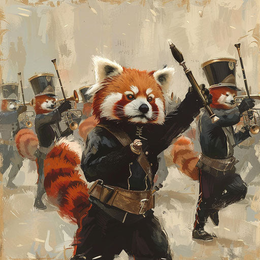 A red panda leading a parade with a marching band – IMAGELLA