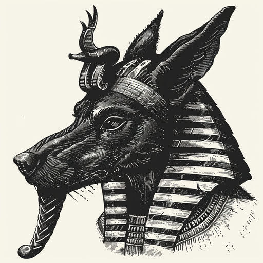 Vintage print style Anubis stencil with fine details and shading, on ...