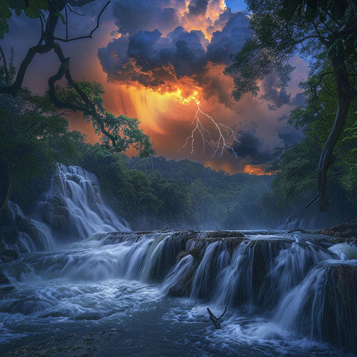 Gooey Waterfall in Thailand during thunderstorm with dramatic clouds ...