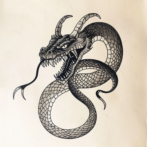 Flat sketch of Lucifer as a serpent, coiled and ready to strike – IMAGELLA