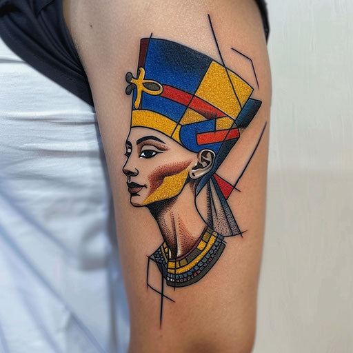 Bold tattoo sketch of Nefertiti with dramatic colors – IMAGELLA