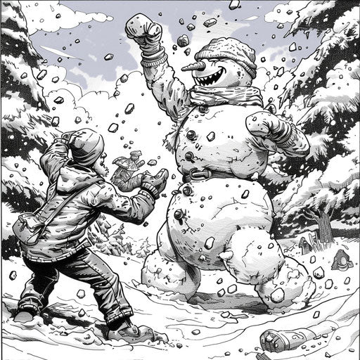 An epic snowman battle with heroic poses, Mark Schultz style – IMAGELLA
