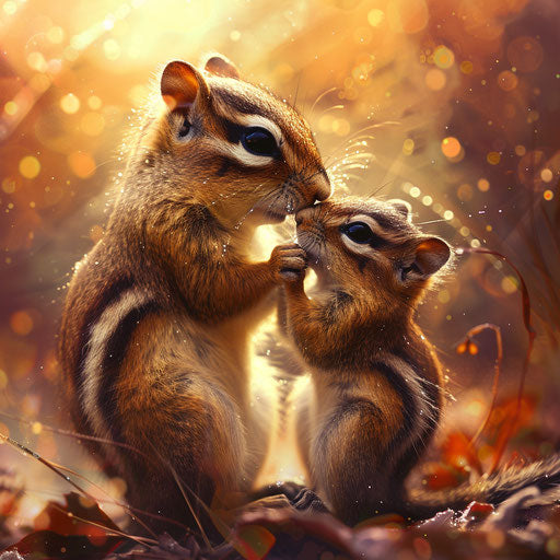 Chipmunk mother with her young, tender and warm, in the style of ...