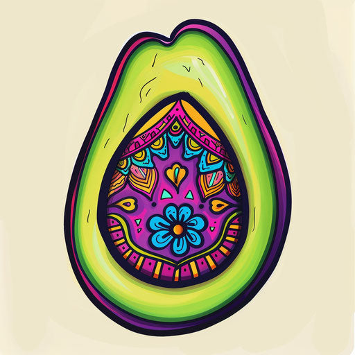Cultural flat tattoo sketch of an avocado with traditional neon Aztec ...