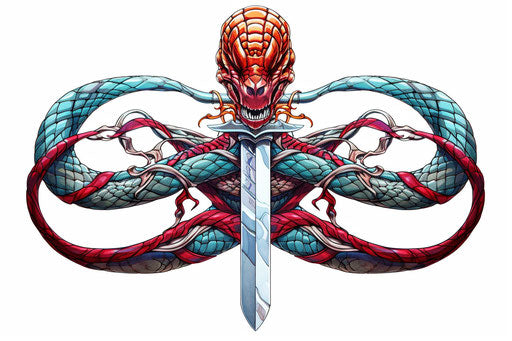 Snake and two swords on white background, classic tattoo style – IMAGELLA