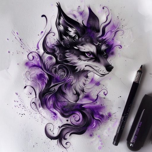 Gothic flat tattoo sketch of a kitsune in dark tones – IMAGELLA