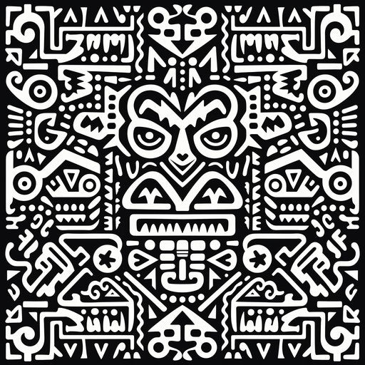 Aztec tiki pattern, black & white, Tonga art, zigzags – IMAGELLA