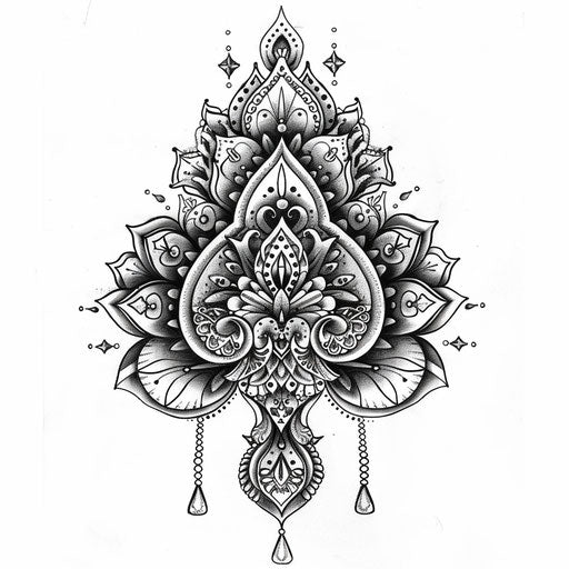 Tattoo sketch of a spade with intricate mandalas – IMAGELLA