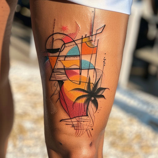 Abstract geometric beach design with sun, sea, and sand – IMAGELLA