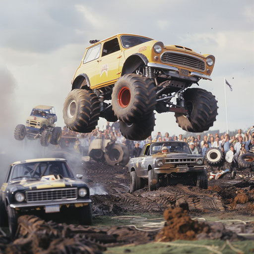 Mini Cooper Monster Truck crushing cars at rally – IMAGELLA