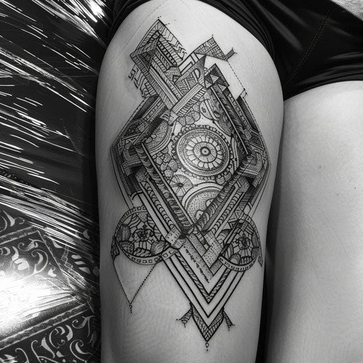 Thigh tattoo with intricate geometric patterns – IMAGELLA