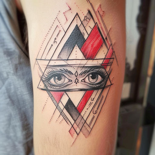 Geometric curse mark tattoo with interlocking triangles and eyes black ...