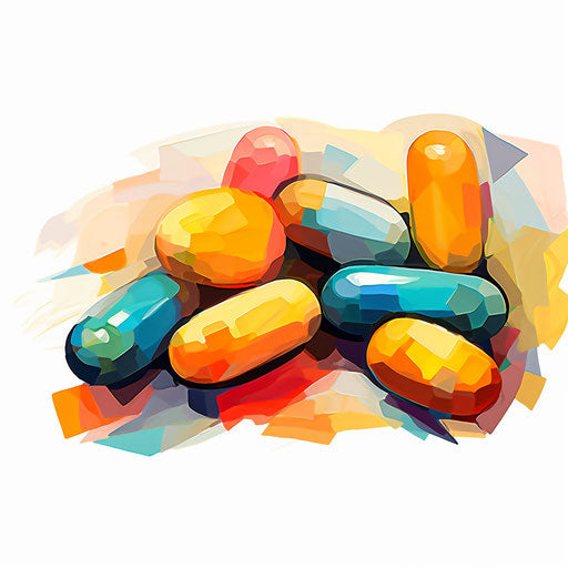 Pill illustration in the style of Impressionistic Art, on white ...