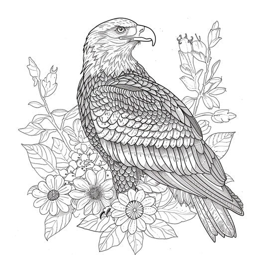 bald eagle with whimsical floral patterns, in the style of Teagan White ...