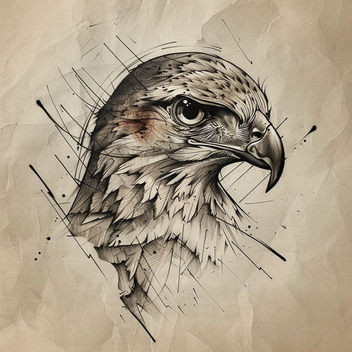 Dynamic tattoo sketch of a venomous hawk, sharp blacks and grays – IMAGELLA