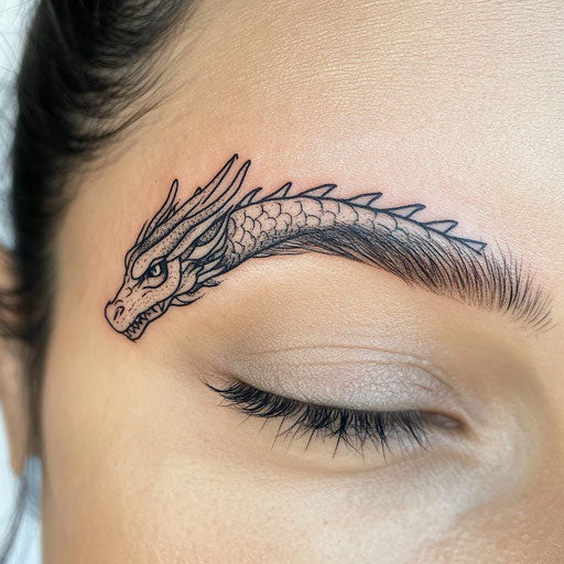 Brow tattoo of a dragon wrapping around the brow – IMAGELLA