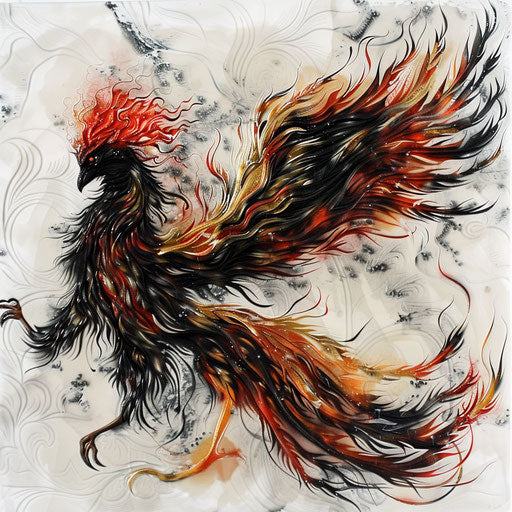 Gothic phoenix emerging from flames on white background – IMAGELLA