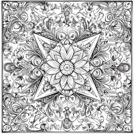 Intricate geometric pattern with floral elements, in the style of ...