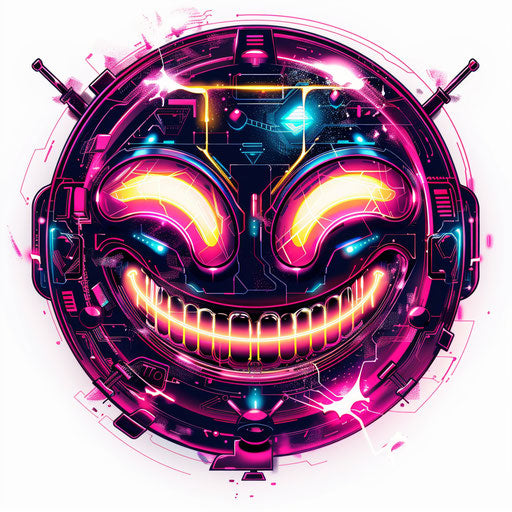 Cyberpunk smiley face tattoo design, neon and cybernetic elements, on ...