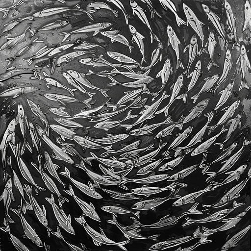 School of silver fish forming intricate patterns in ocean currents ...