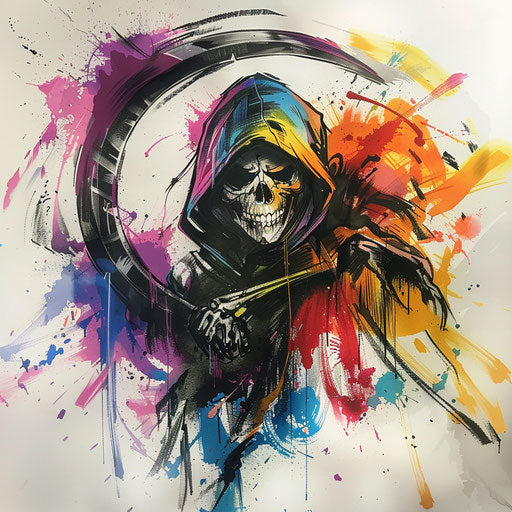 Sketch of deadly reaper tattoo with colorful graffiti – IMAGELLA